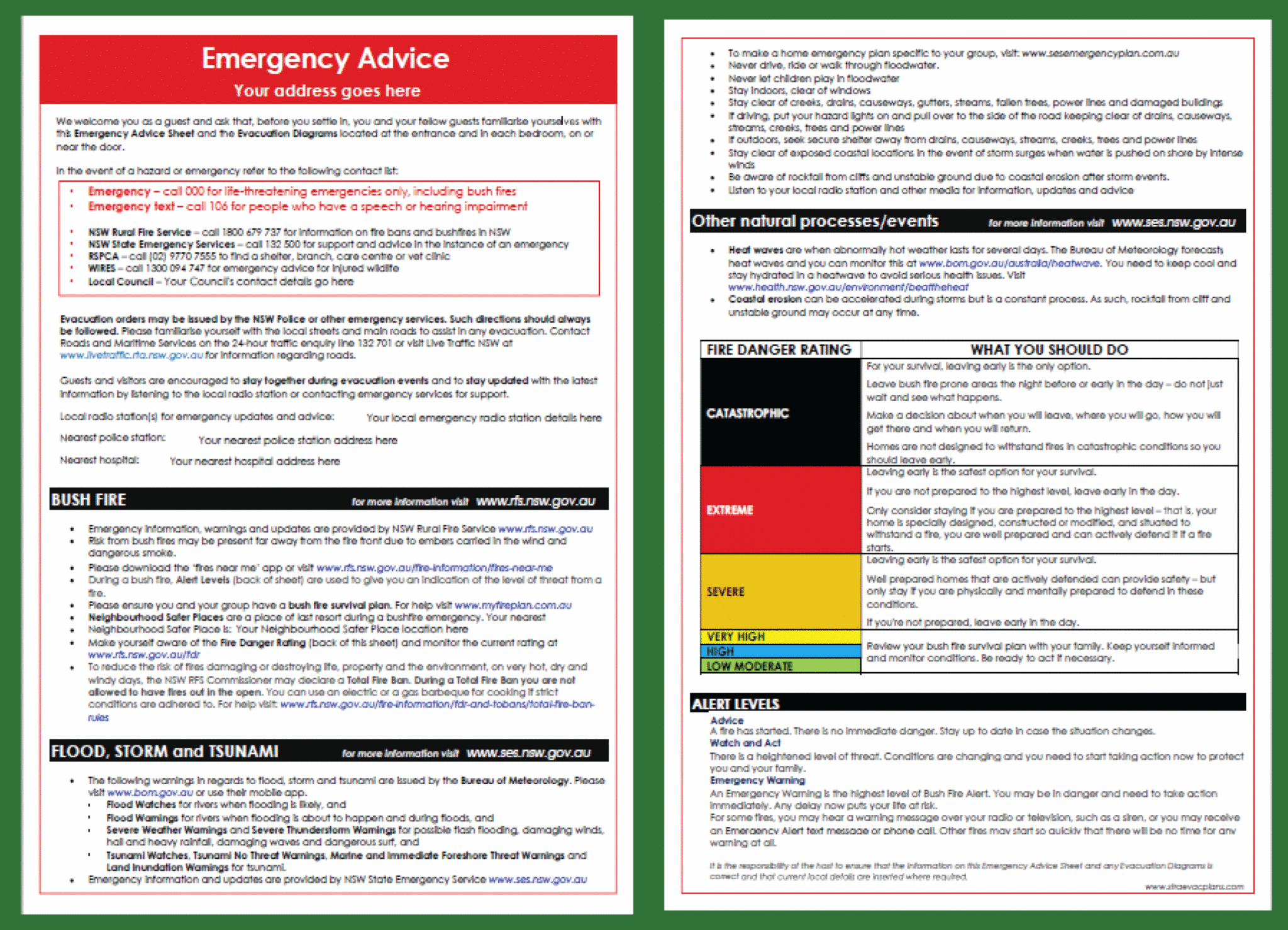 Emergency Information Pack - Advice Sheet for STRA Compliance